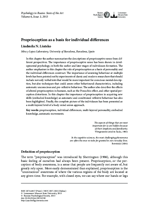 (PDF) Proprioception as a basis for individual differences