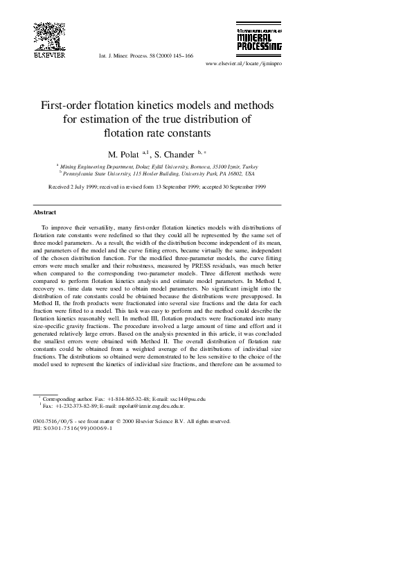 (PDF) First-order flotation kinetics models and methods for estimation of the true distribution ...