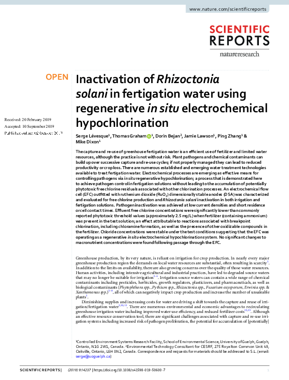 (PDF) Inactivation of Rhizoctonia solani in fertigation water using ...