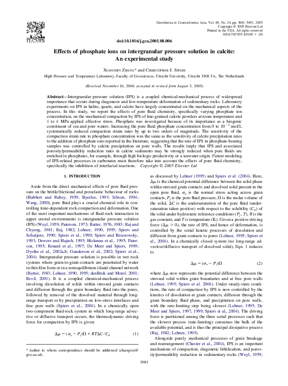 (PDF) Effects of phosphate ions on intergranular pressure solution in ...