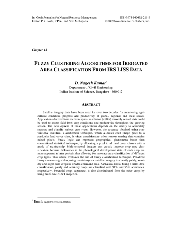 (PDF) Fuzzy Clustering Algorithms for Irrigated Area Classification ...