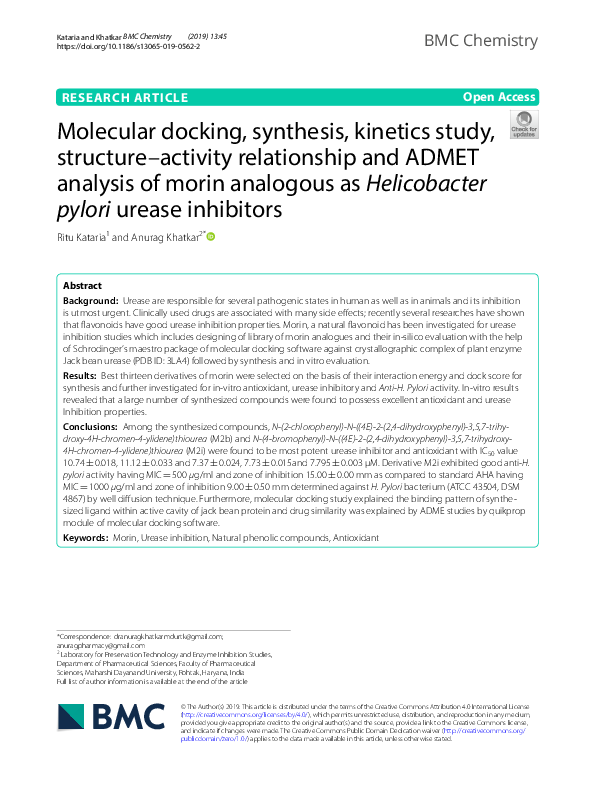 (PDF) Molecular docking, synthesis, kinetics study, structure–activity ...