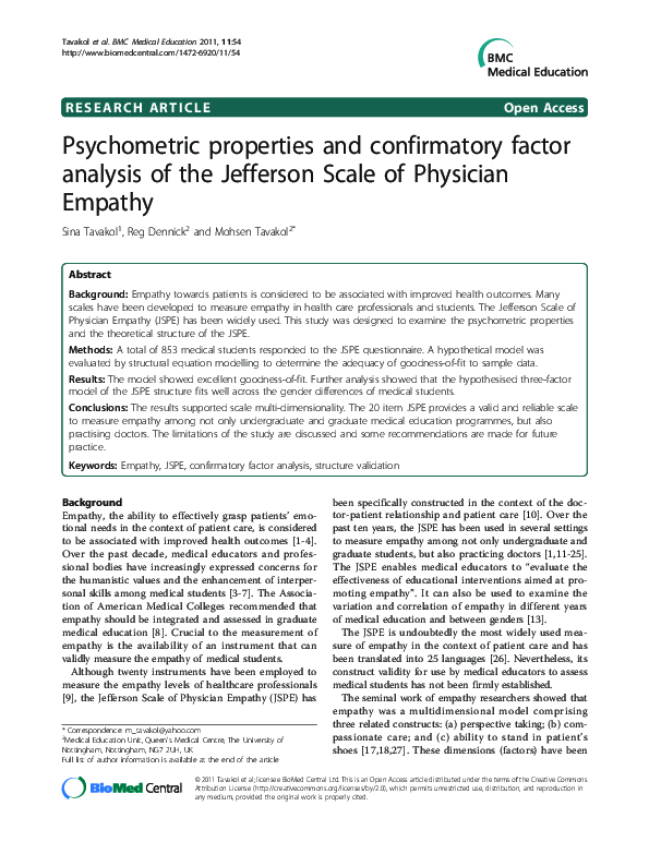 (PDF) Psychometric properties and confirmatory factor analysis of the Jefferson Scale of ...