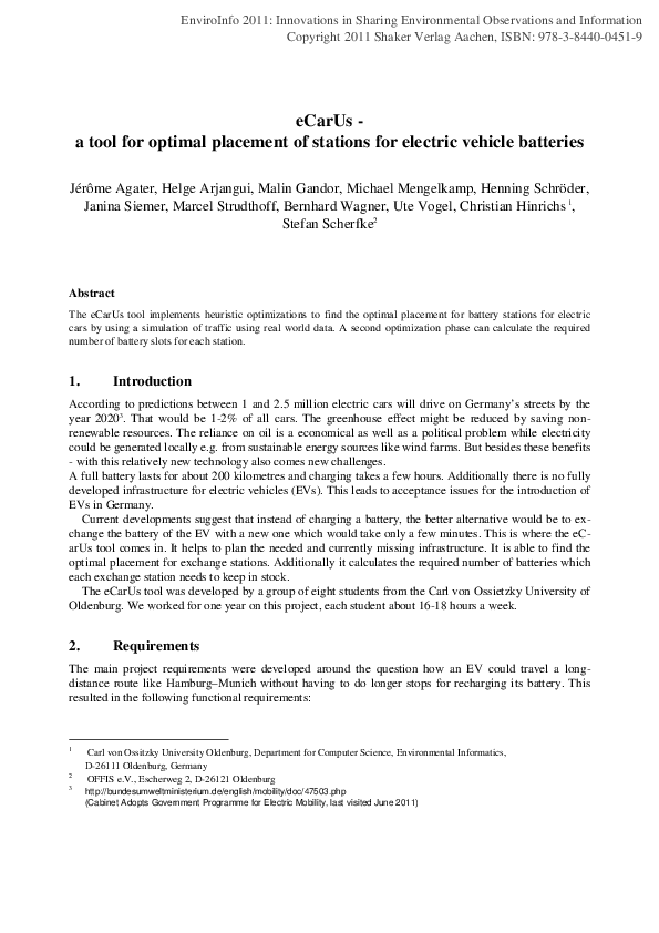(PDF) eCarUs -- A Tool for Optimal Placement of Stations for Electric ...