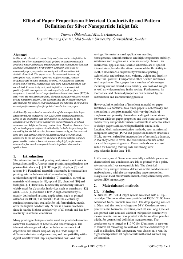 (PDF) Effect of Paper Properties on Electrical Conductivity and Pattern ...