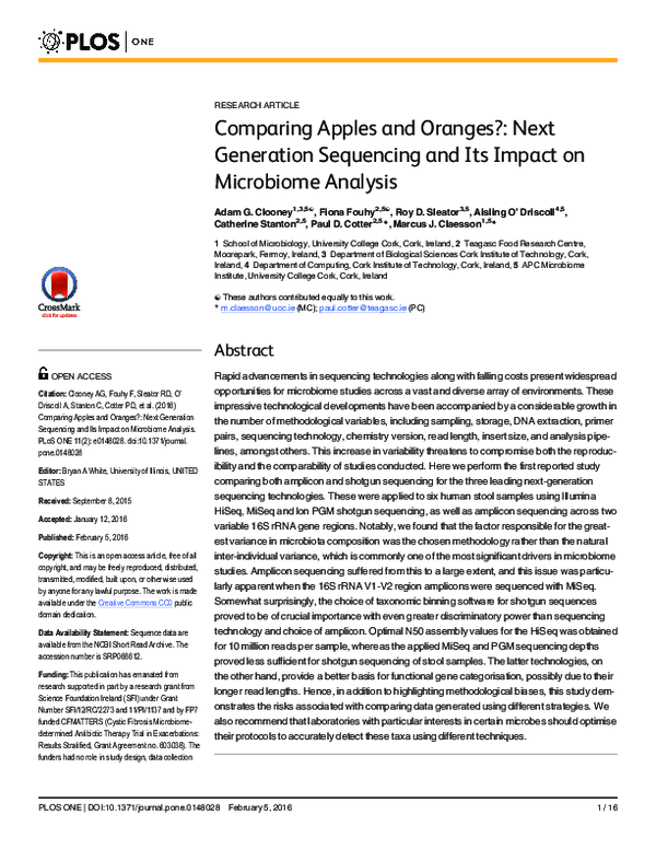 (PDF) Comparing Apples and Oranges?: Next Generation Sequencing and Its ...