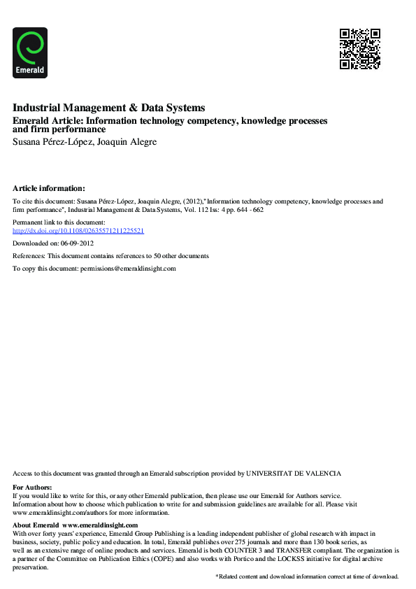 (PDF) Information technology competency, knowledge processes and firm ...