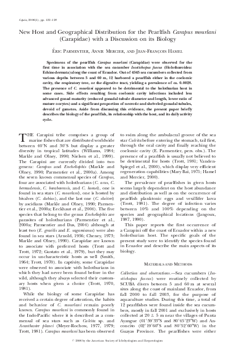 (PDF) New Host and Geographical Distribution for the Pearlfish Carapus ...