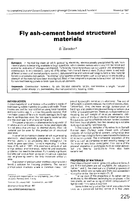 (PDF) Fly ash-cement based structural materials