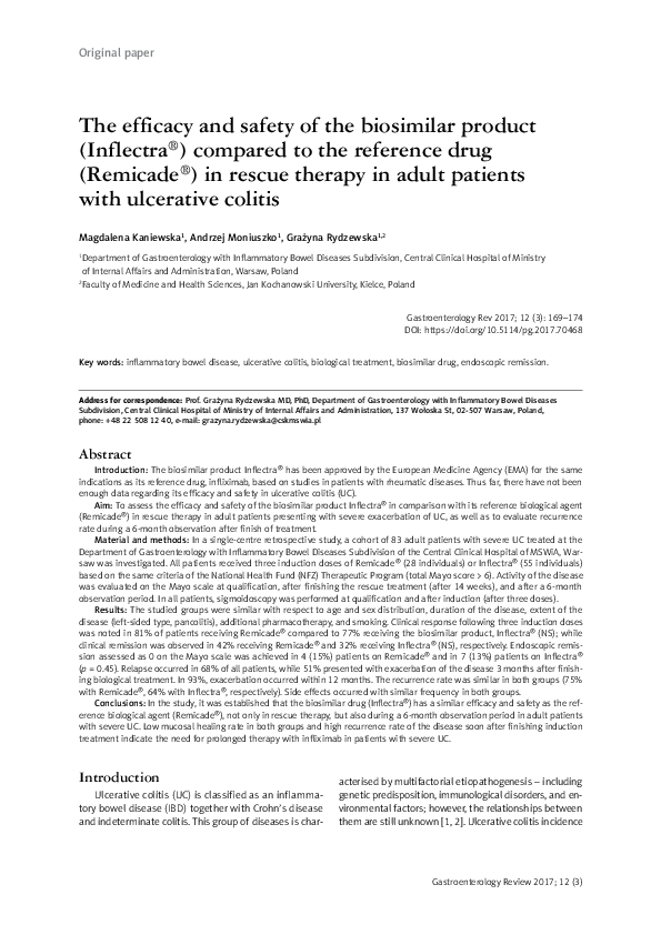 (PDF) The efficacy and safety of the biosimilar product (Inflectra ...