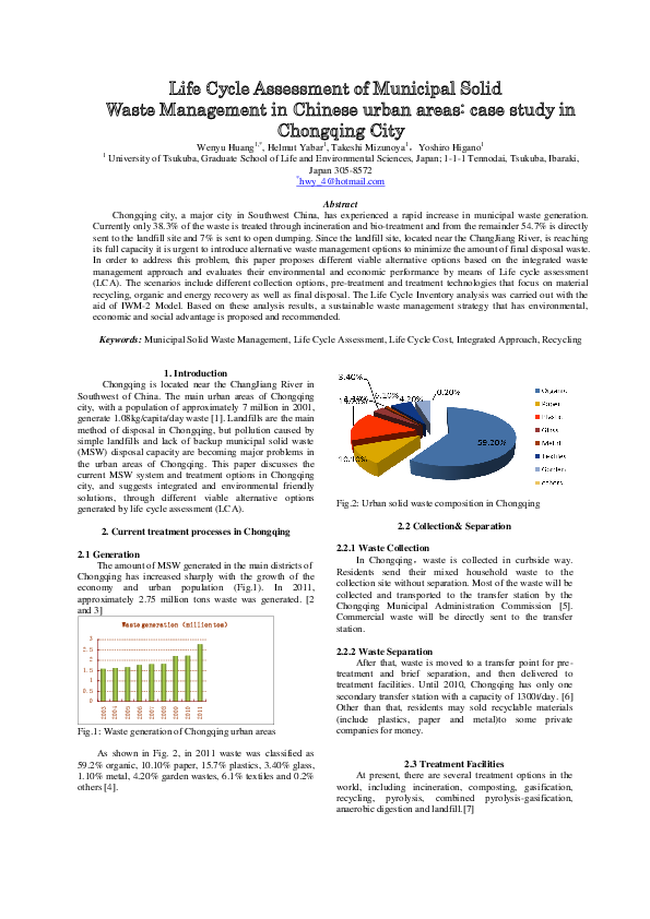 (PDF) Life Cycle Assessment of Municipal Solid Waste Disposal Techniques in Chongqing City