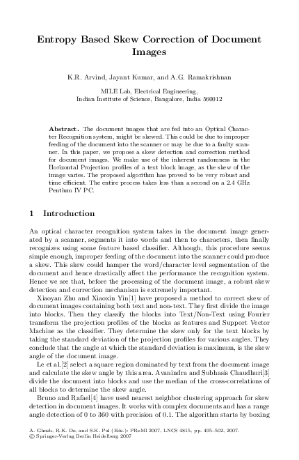 (PDF) Entropy based skew correction of document images
