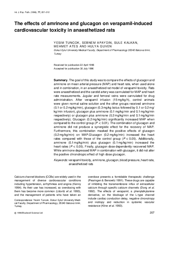 (PDF) The effects of amrinone and glucagon on verapamil-induced ...