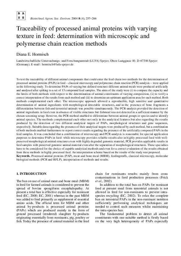 Traceability of processed animal proteins with varying texture in feed ...