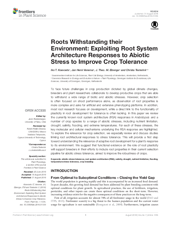 Pdf Roots Withstanding Their Environment Exploiting Root System Architecture Responses To