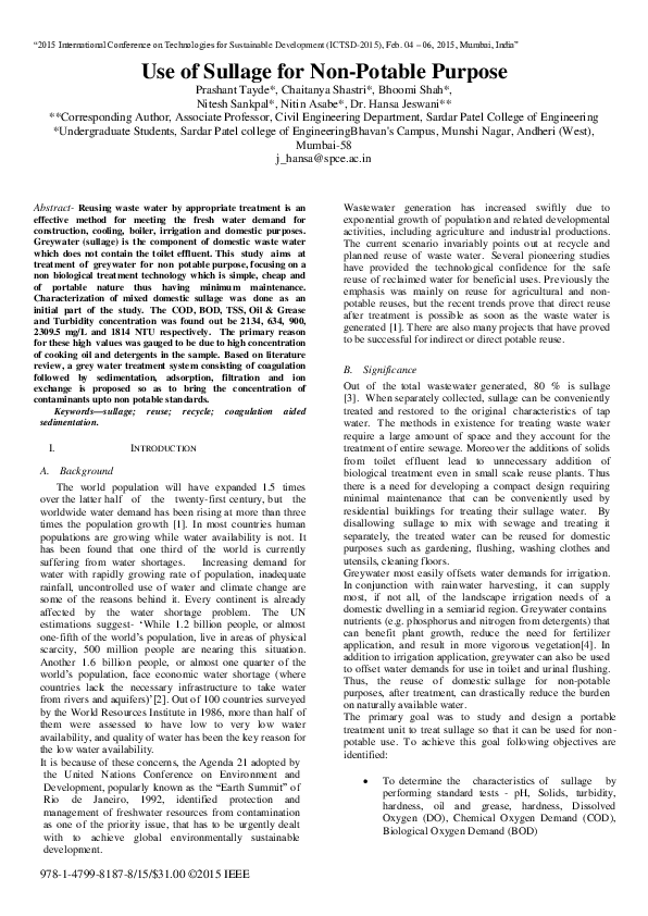 (PDF) Use of sullage for non-potable purpose | Hansa Jeswani - Academia.edu