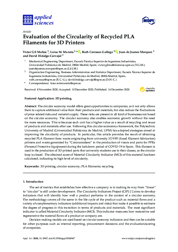 (PDF) Evaluation of the Circularity of Recycled PLA Filaments for 3D ...
