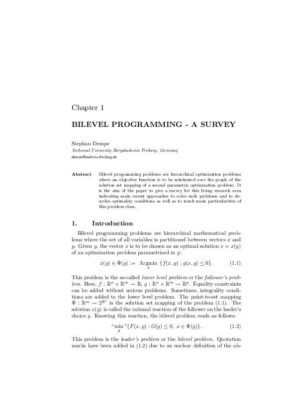 (PDF) Bilevel Programming - A Survey problem - Fakultät für
