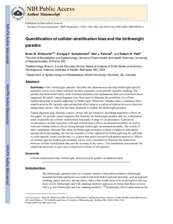 (PDF) Collider-Stratification Bias in Birthweight Paradox