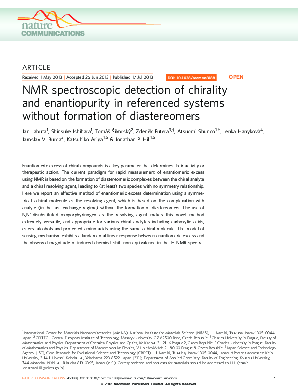 (PDF) NMR spectroscopic detection of chirality and enantiopurity in ...