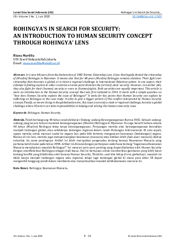 (PDF) Rohingya’s in Search for Security: An Introduction to Human Security Concept Through ...