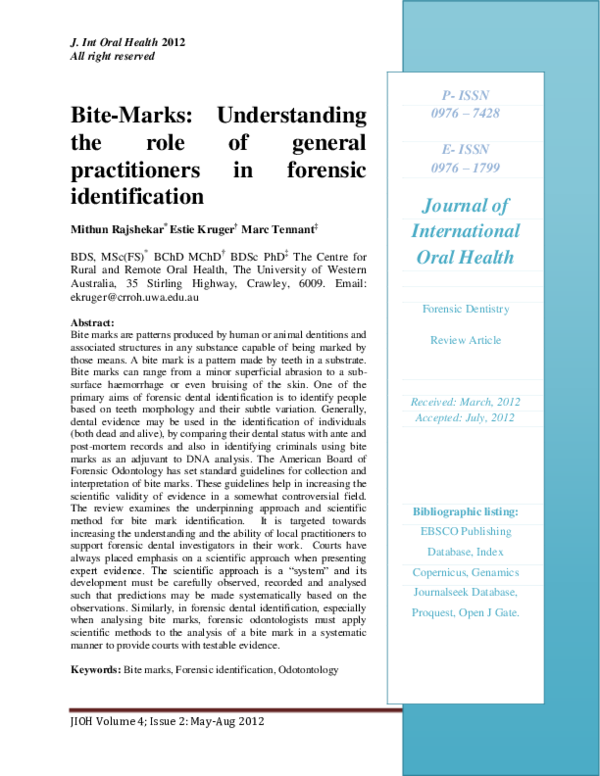 (PDF) Bite-Marks: Understanding the role of general practitioners in forensic identification