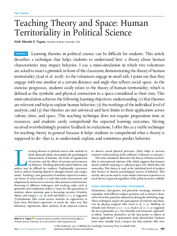 (PDF) Teaching Theory and Space: Human Territoriality in Political Science