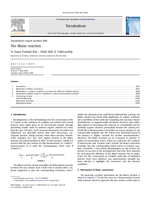 (PDF) The Blaise reaction