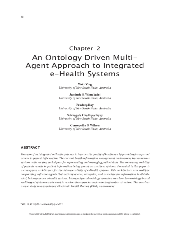 (PDF) An Ontology Driven Multi-Agent Approach to Integrated e-Health Systems