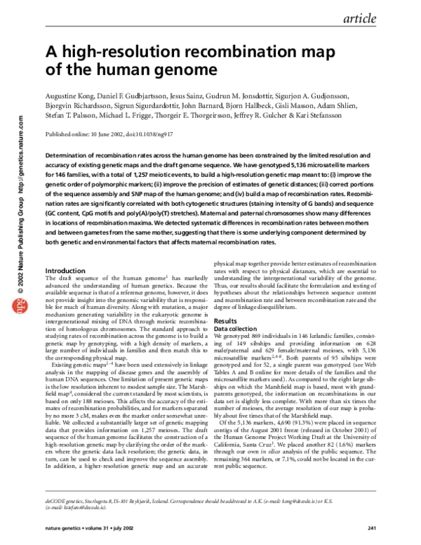 (PDF) A high-resolution recombination map of the human genome