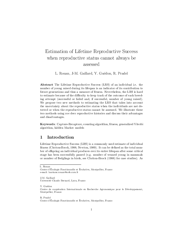 (PDF) Estimation of lifetime reproductive success when reproductive ...