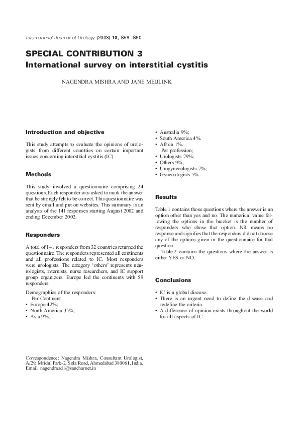 (PDF) International survey on interstitial cystitis