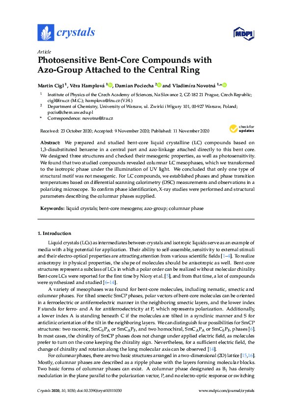 (PDF) Photosensitive Bent-Core Compounds with Azo-Group Attached to the ...