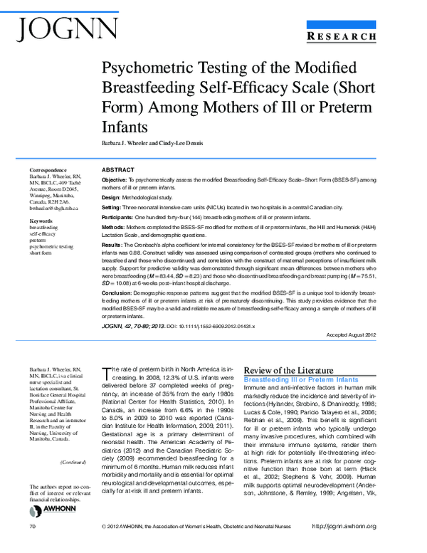 (PDF) Psychometric Testing of the Modified Breastfeeding Self-Efficacy ...
