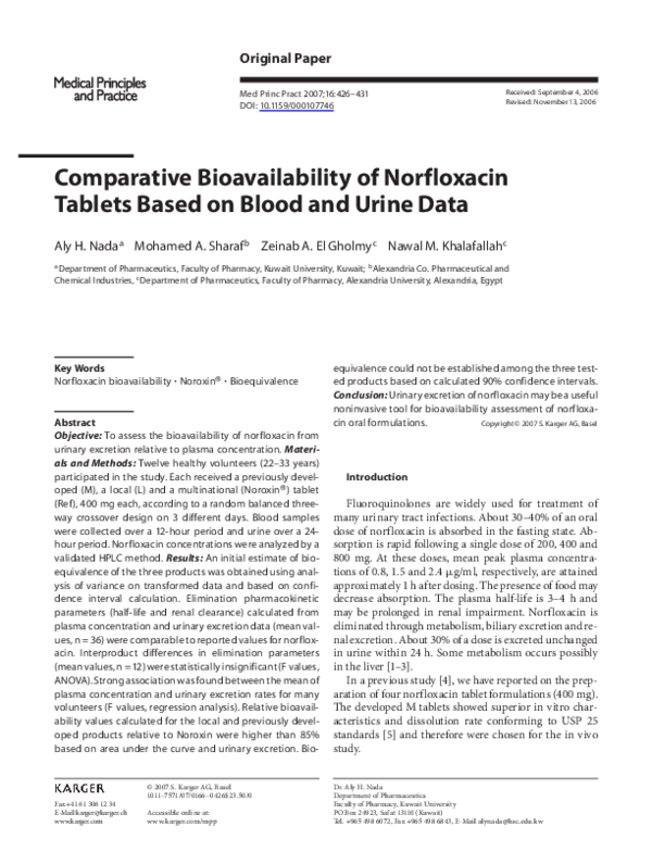 (PDF) Formulation of Aqueous Norfloxacin Solutions for Parenteral Use