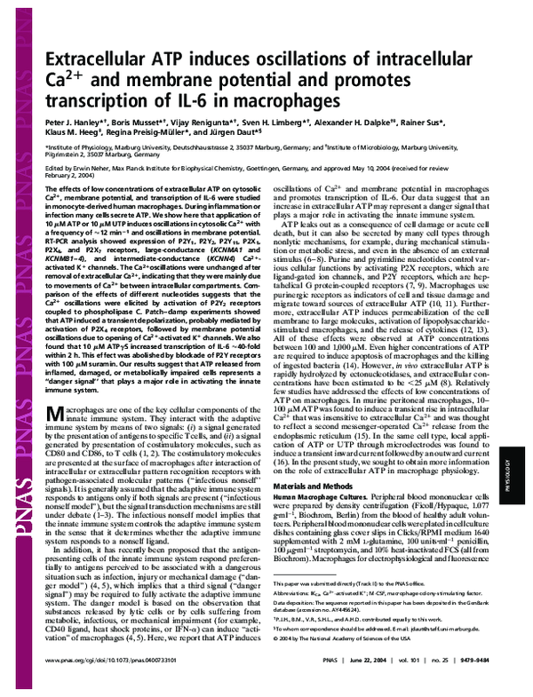 (PDF) Extracellular ATP induces oscillations of intracellular Ca2+ and ...