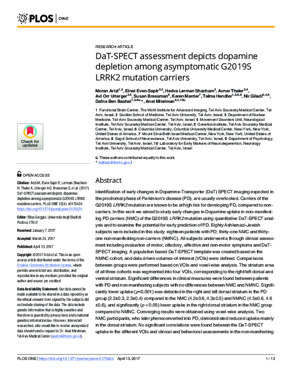 (PDF) DaT-SPECT assessment depicts dopamine depletion among ...