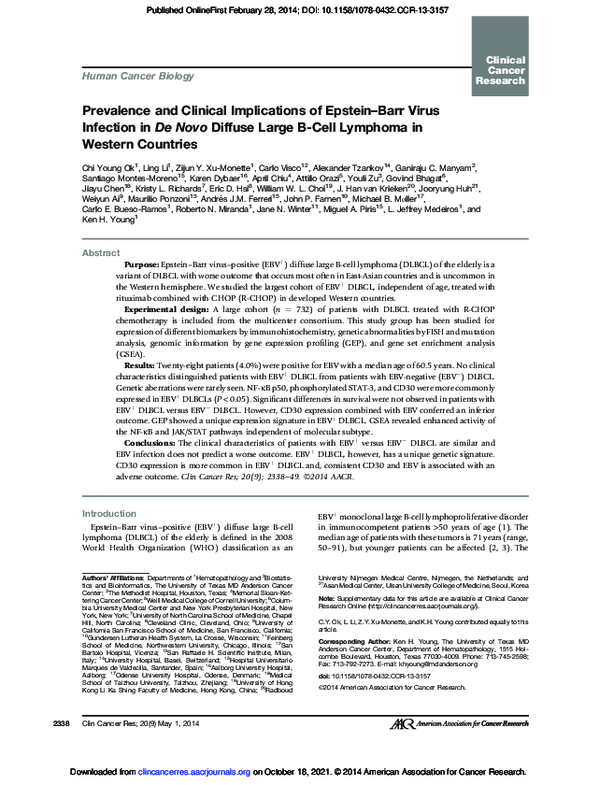 (PDF) Prevalence and Clinical Implications of Epstein-Barr Virus Infection in De Novo Diffuse ...