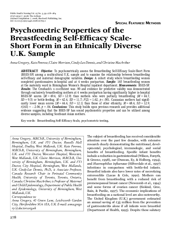 (PDF) Psychometric Properties of the Breastfeeding Self-Efficacy Scale ...