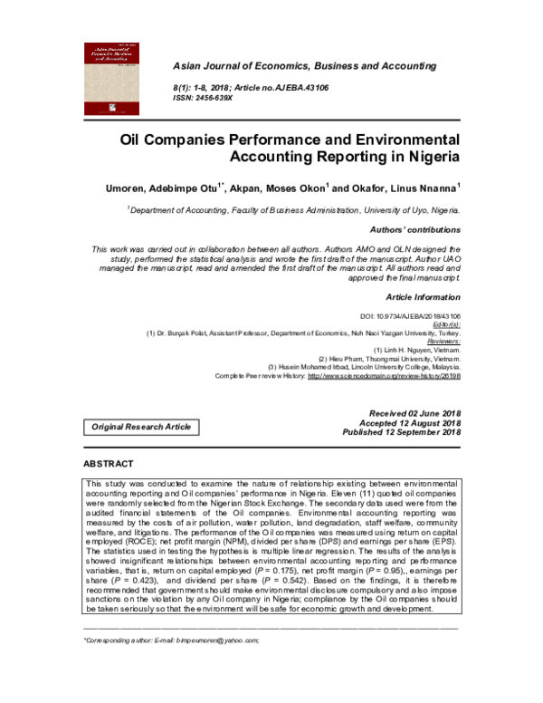 (PDF) Oil Companies Performance and Environmental Accounting Reporting ...