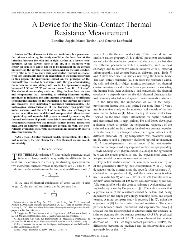 (PDF) A Device for the Skin–Contact Thermal Resistance Measurement