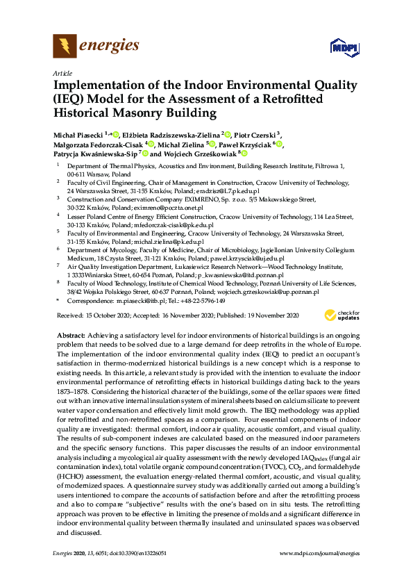 (PDF) Implementation of the Indoor Environmental Quality (IEQ) Model ...