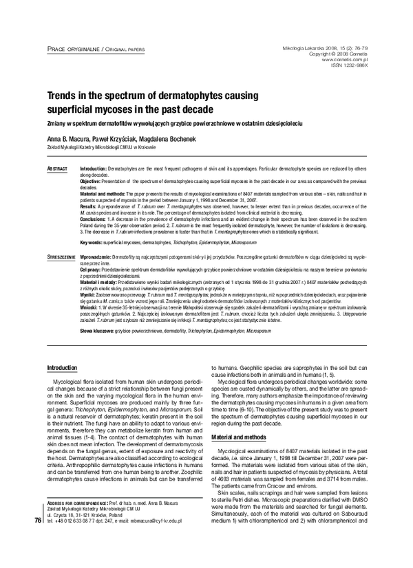(PDF) Trends in the spectrum of dermatophytes causing superficial ...