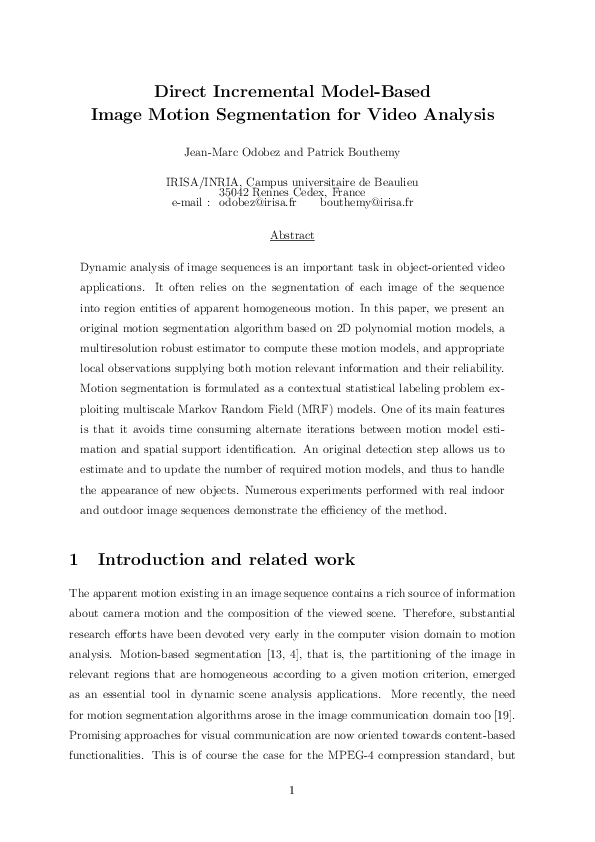 (PDF) Direct incremental model-based image motion segmentation for video analysis | Jean-marc ...