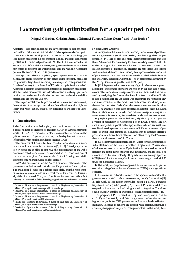 (PDF) Locomotion gait optimization for a quadruped robot