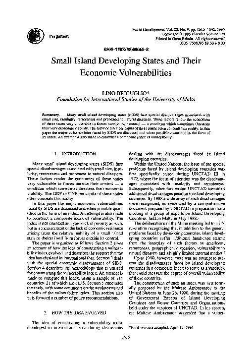 (PDF) Small island developing states and their economic vulnerabilities