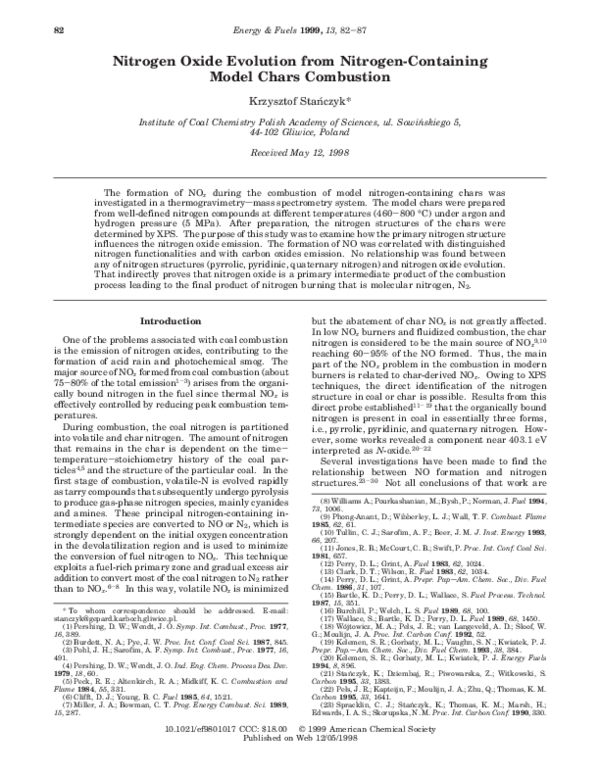 (PDF) Nitrogen Oxide Evolution from Nitrogen-Containing Model Chars ...