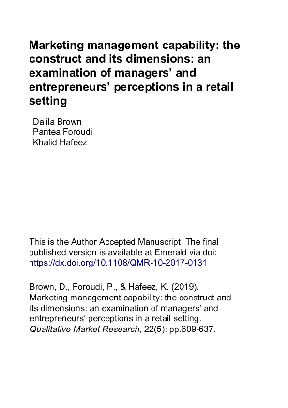 (PDF) Marketing management capability: the construct and its dimensions