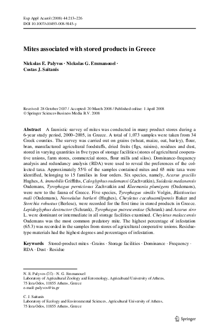 (PDF) Mites associated with stored products in Greece | Costas Saitanis ...