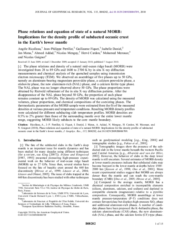 (PDF) Phase relations and equation of state of a natural MORB ...